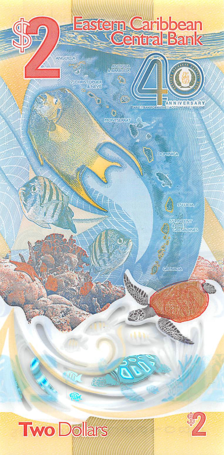 Eastern Caribbean 2 Dollars 2023 Unc Polymer